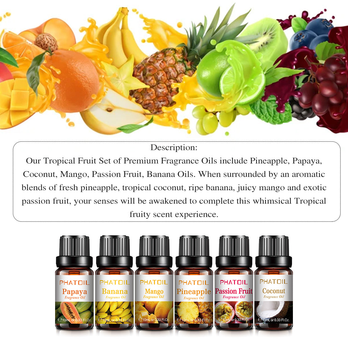 Tropical Fruit Fragrance Oil Set For Diffuser | Perfume Oil Gift Set ...